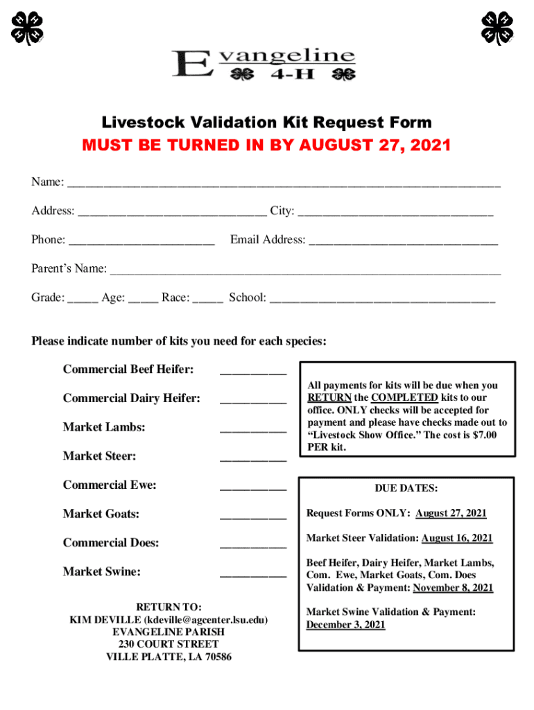 Fillable Online Livestock Validation Kit Request Form - LSU AgCenter ...