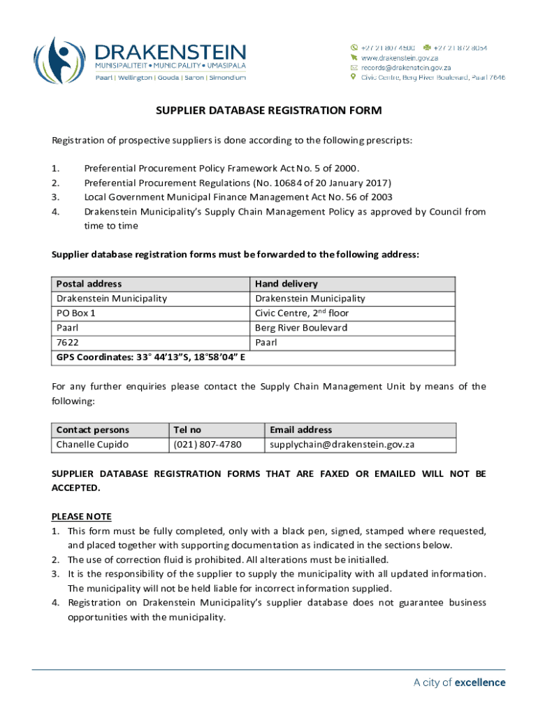 Fillable Online SUPPLIER DATABASE APPLICATION FORM Fax Email Print - pdfFiller