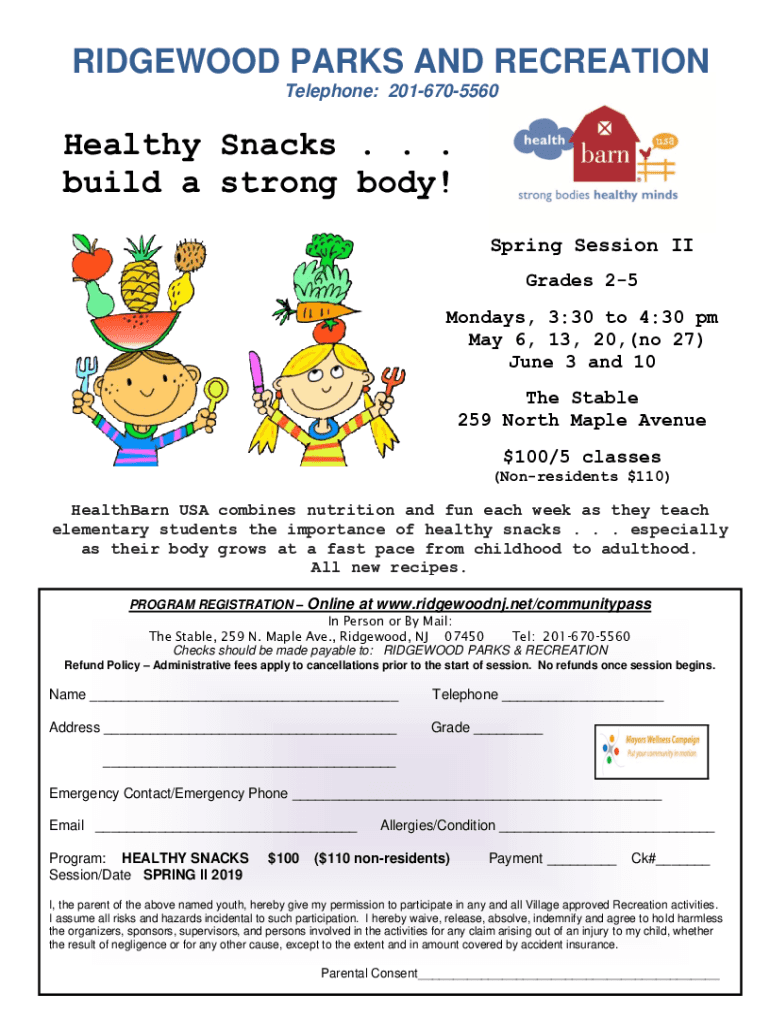 Fillable Online Healthy Snacks . . . build a strong body! RIDGEWOOD ...
