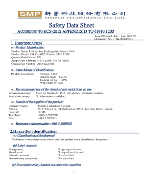 Fillable Online Lithium Ion Battery Cell - SAFETY DATA SHEET Fax Email ...