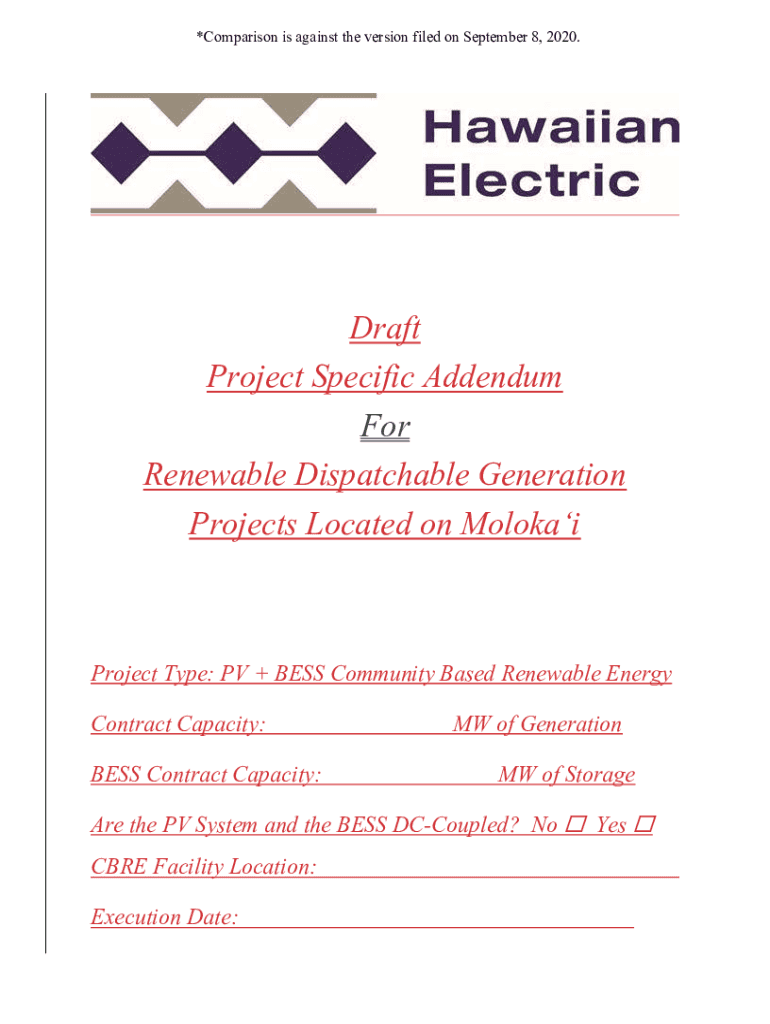 Fillable Online Draft Project Specific Addendum for Renewable Dispatchable Generation Projects ...