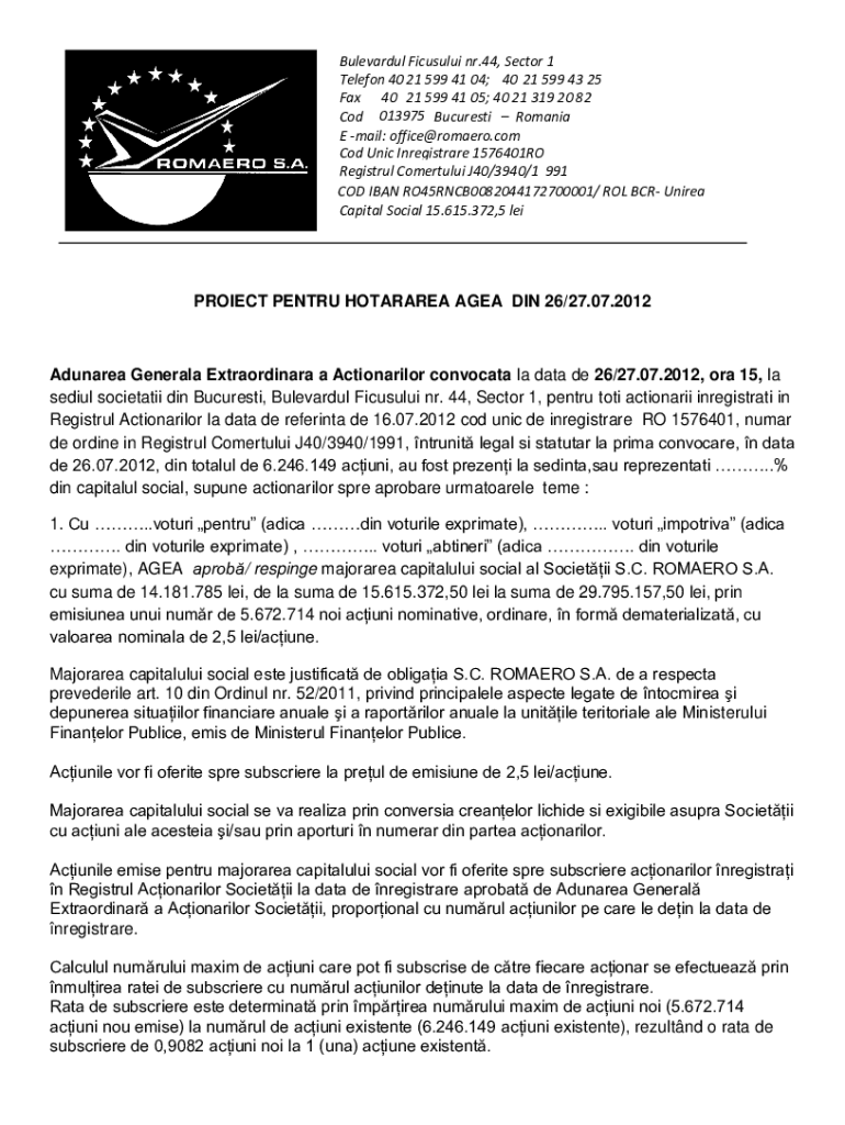 Fillable Online Plan de restructurare operaional a Societii ROMAERO ...