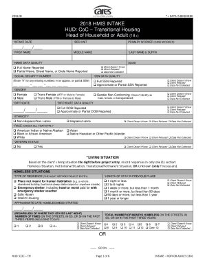 Fillable Online HUD: CoC - Intake Form for Adults & Head of Household ...