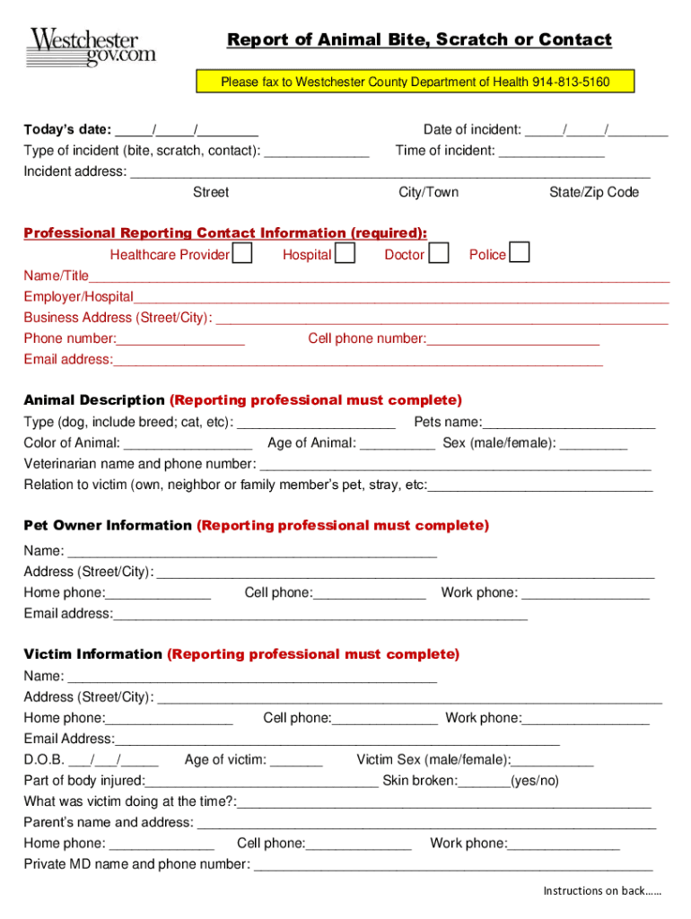 Fillable Online Animal Bite / Rabies Exposure Report Form Fax Email Print - pdfFiller