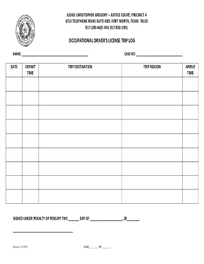 Fillable Online OCCUPATIONAL DRIVER'S LICENSE TRIP LOG Fax Email Print ...