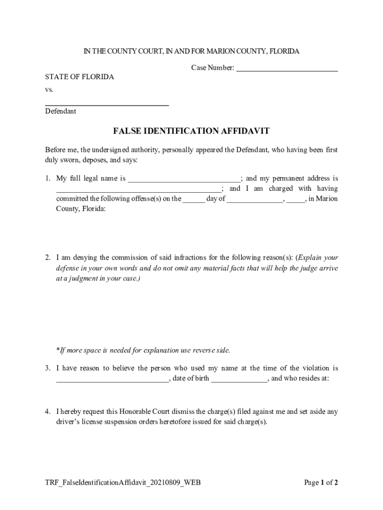 Fillable Online False Identification Affidavit Fax Email Print - pdfFiller