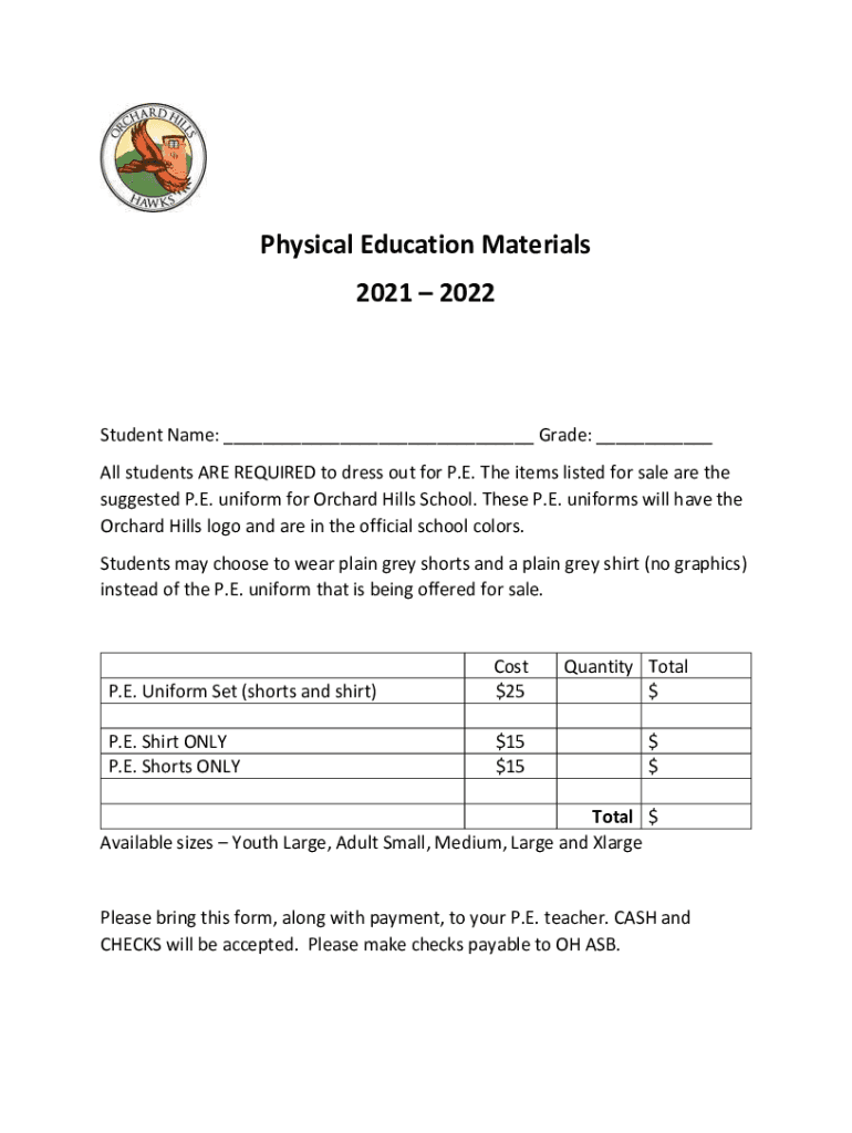Fillable Online Physical Education Department Policies Uniforms 1 ...