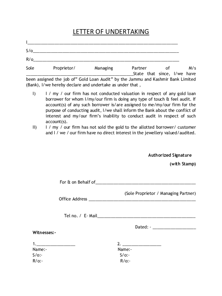 Fillable Online LETTER OF UNDERTAKING - JKBank Fax Email Print - pdfFiller