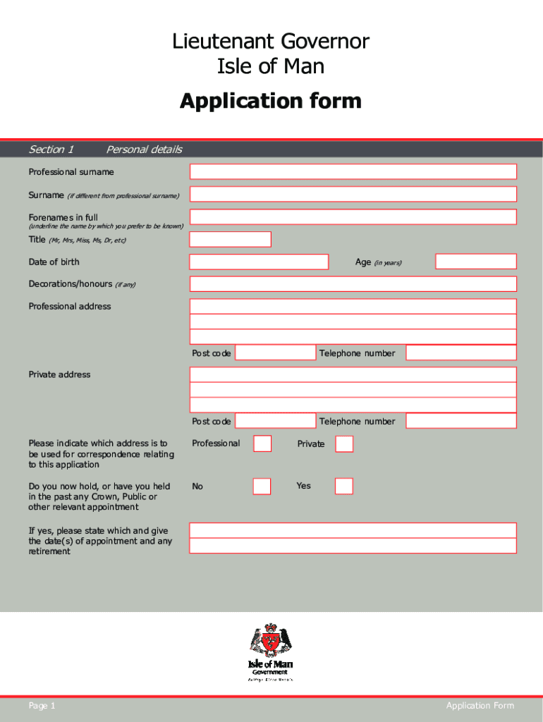 Fillable Online Lieutenant Governor Isle of Man Application form Fax ...