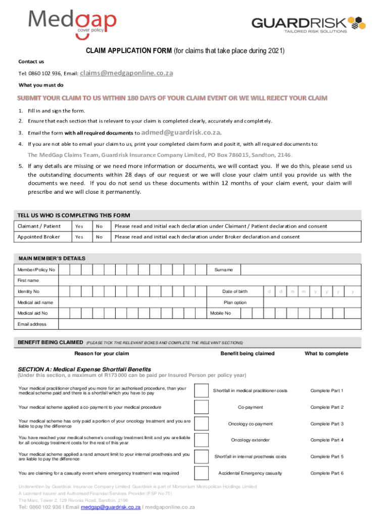Fillable Online CLAIM FORM - GapRisk Administrators Fax Email Print - pdfFiller