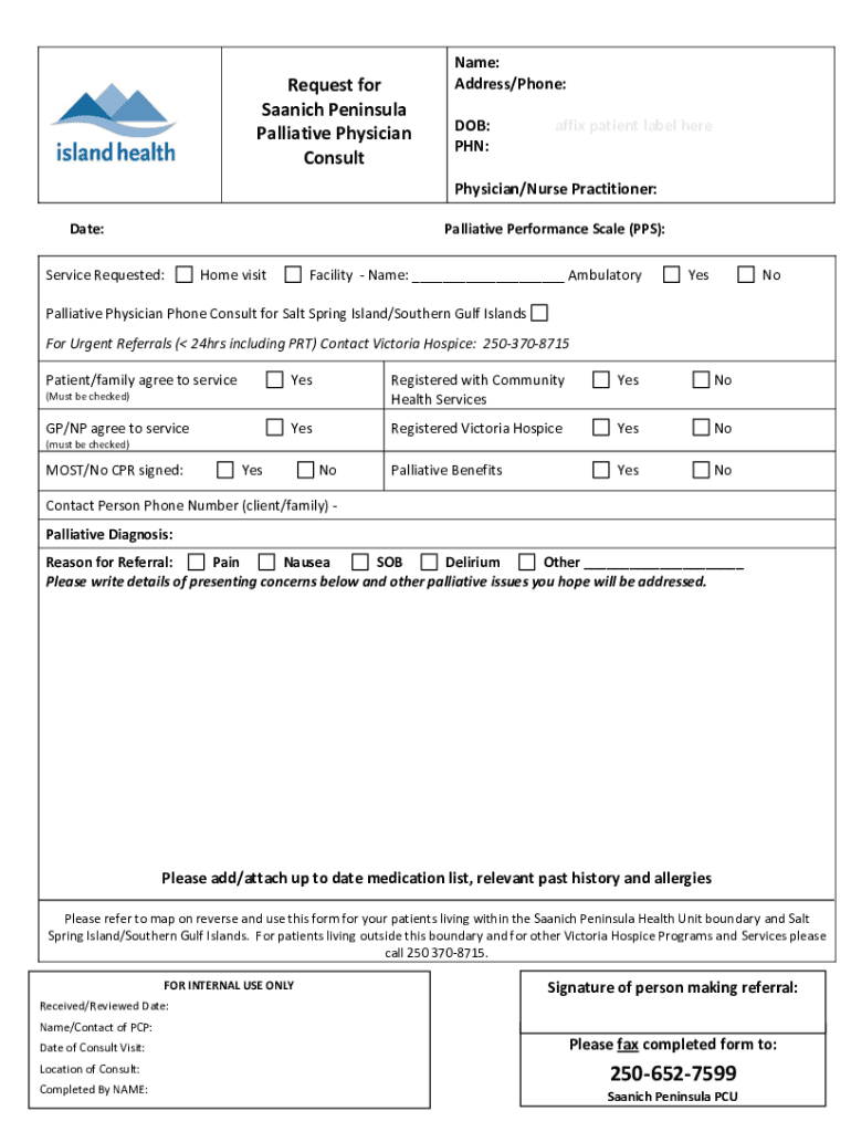 Fillable Online Request for Saanich Peninsula Palliative Physician ...