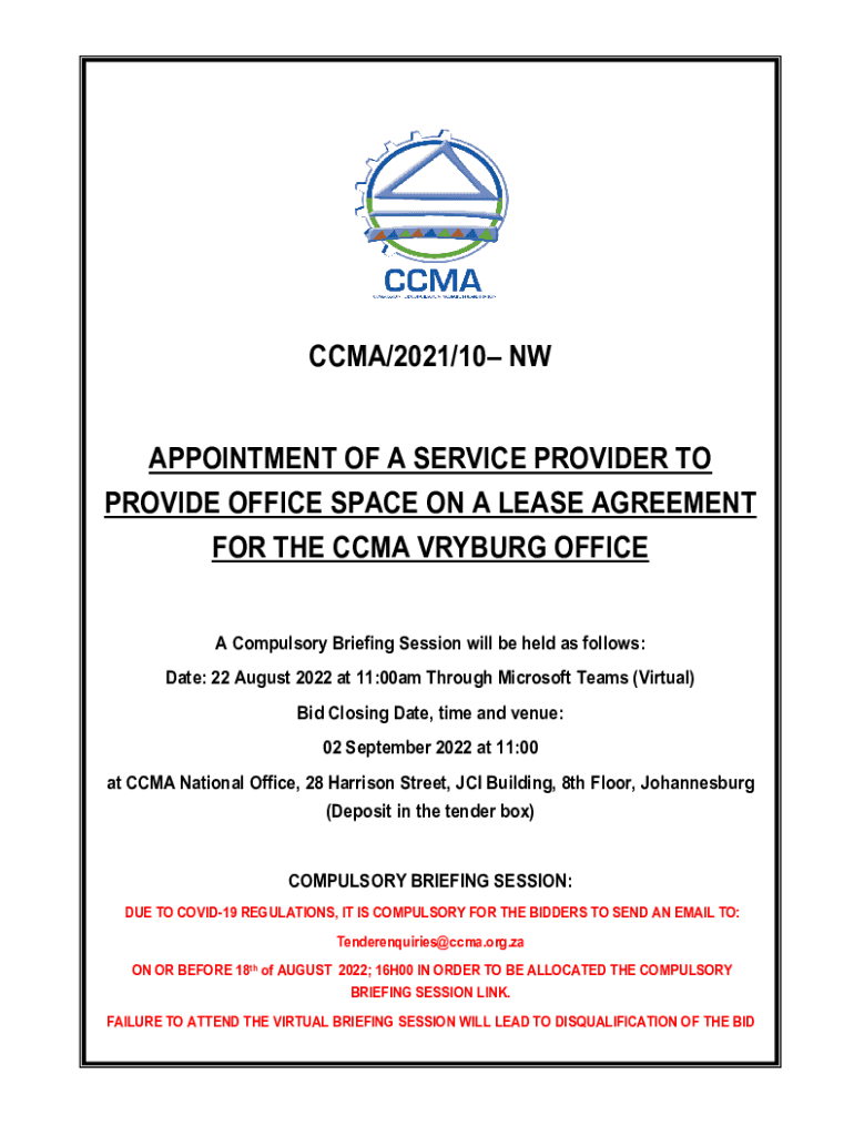 Fillable Online ccma/2021/10 nw appointment of a service provider to ...