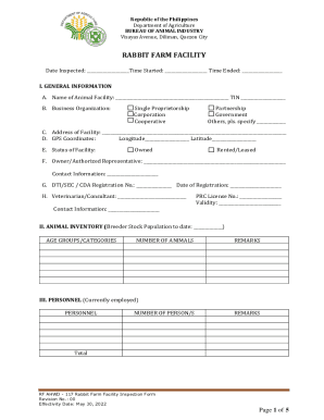 Fillable Online RF AHWD - 117 Rabbit Farm Facility Inspection Form Fax ...