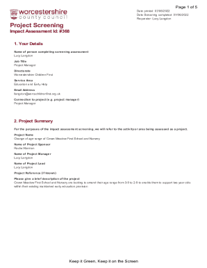 Fillable Online Joint Impact Assessment Project Screening PDF Fax Email ...