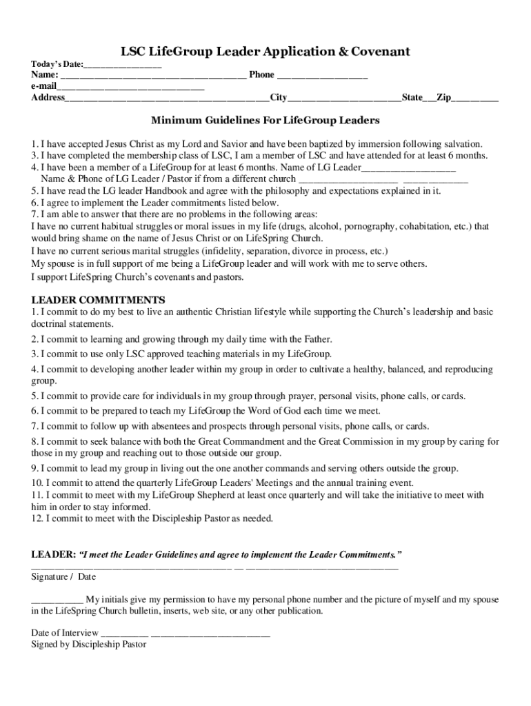 Fillable Online Life Group Leader ApplicationMetro Tab Church Fax Email ...