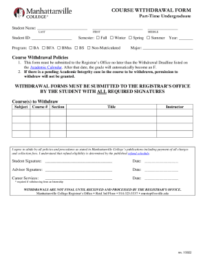 Fillable Online COURSE WITHDRAWAL FORM - Manhattanville College Fax ...