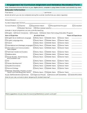 Fillable Online Engagement for Curriculum Alignment and Validation ...