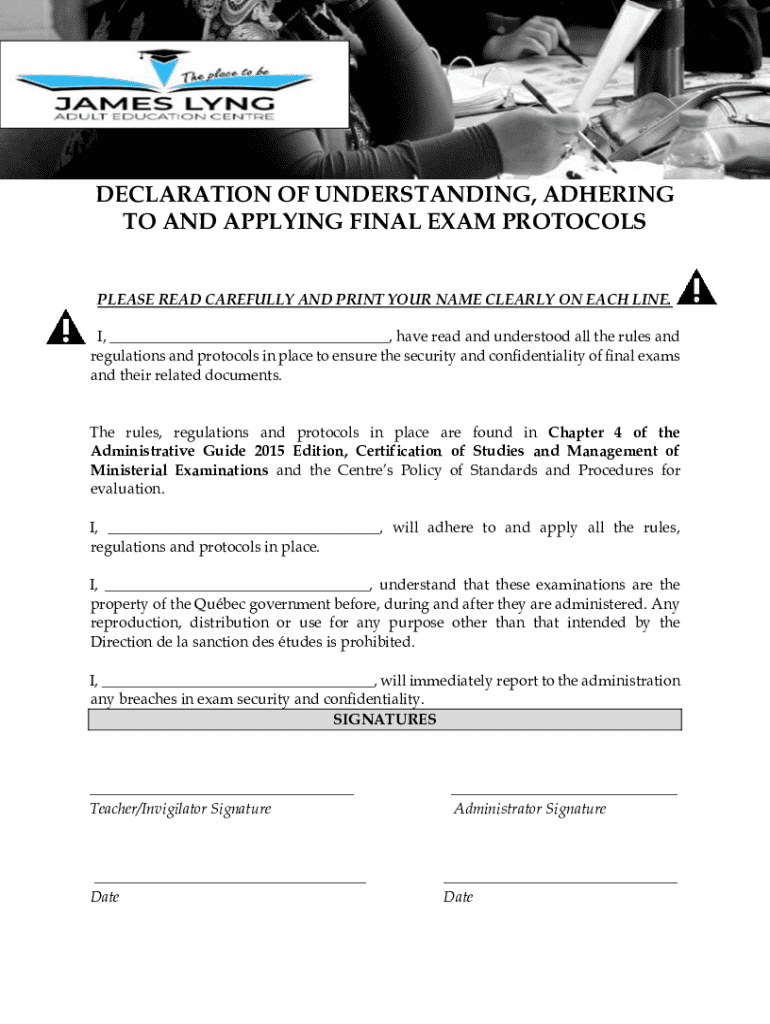 Fillable Online DECLARATION OF UNDERSTANDING, ADHERING TO AND ... Fax ...