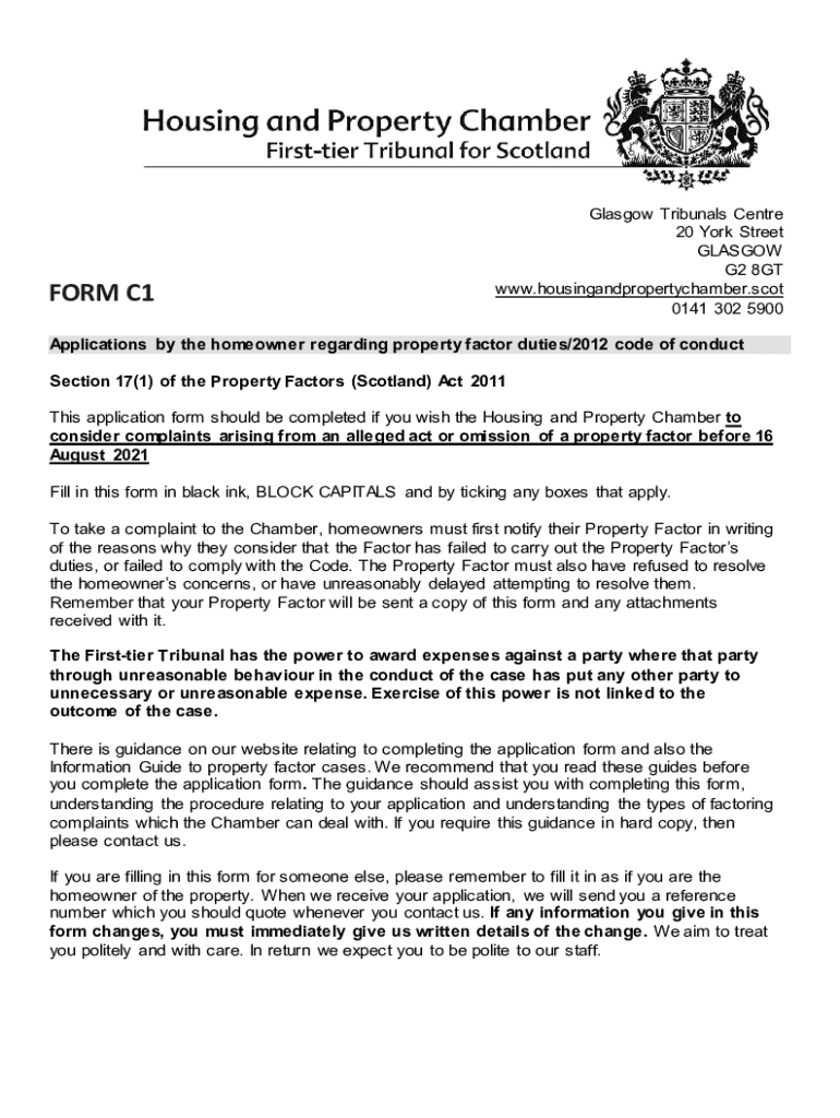 Fillable Online FORM C1 - Housing and Property Chamber Fax Email Print ...