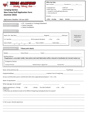 Fillable Online Application Forms - YMCA of Hong Kong Fax Email Print ...