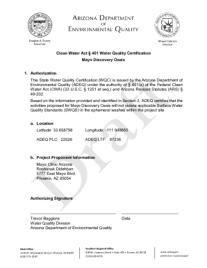 Fillable Online Clean Water Act401 Water Quality Certification - ADEQ ...
