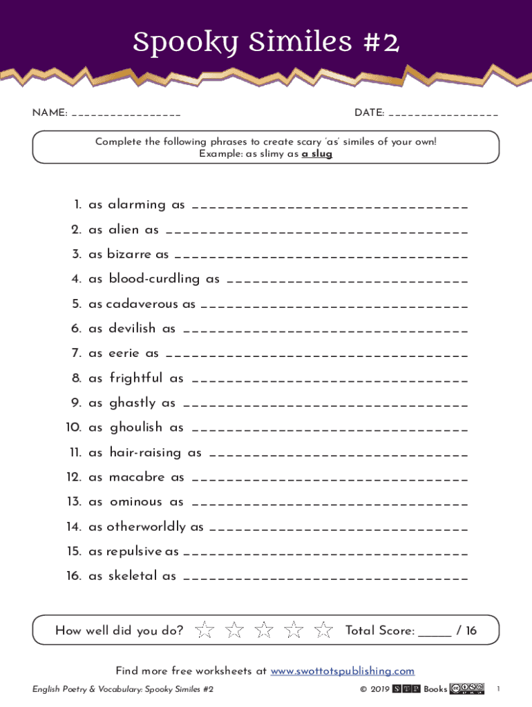 Fillable Online Spooky Similes and Metaphors'The Curse of Cogston ...