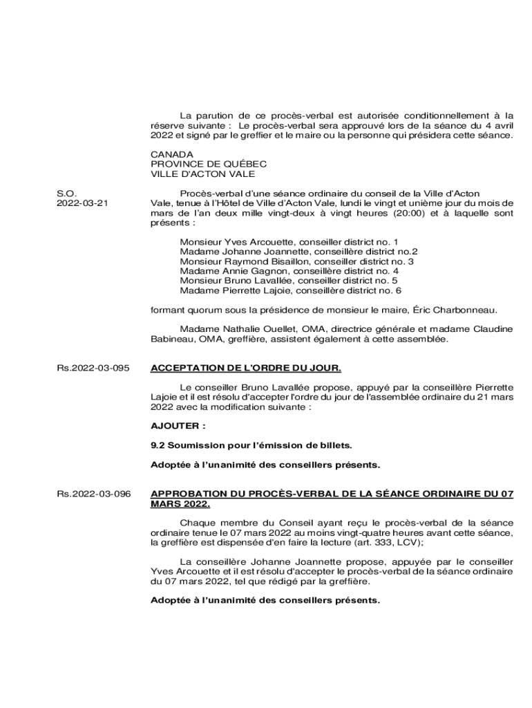 Remplissable En Ligne ville actonvale qc Procs-verbal de la runion du Conseil de fondation de l ...