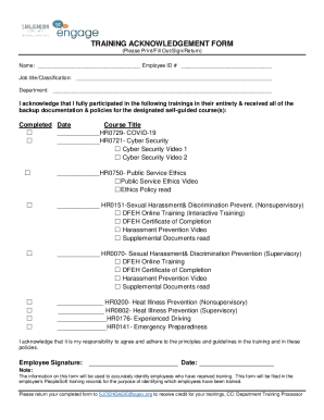 Fillable Online Training Acknowledgement FormSJC Engage Fax Email Print ...