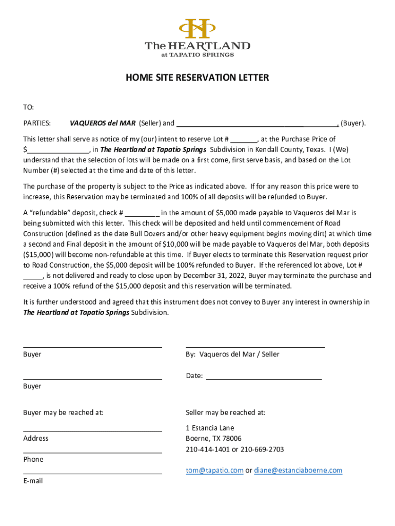 Fillable Online Reservation Letter Sample Clauses Fax Email Print ...