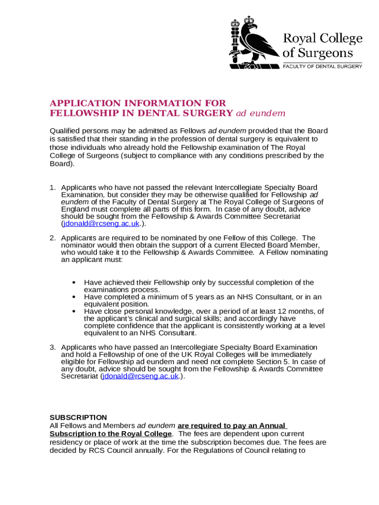 Fellowship Ad Eundem Without Examination Application ... Doc Template ...