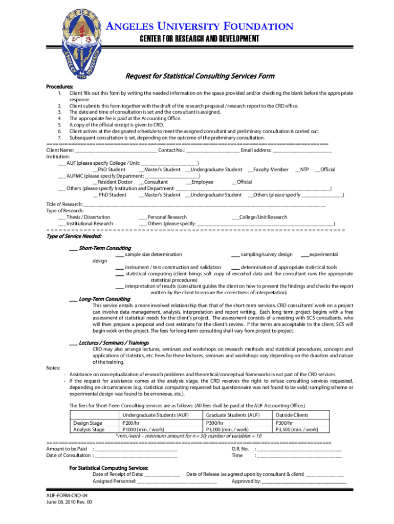 Fillable Online Request for Statistical Consulting Services Form Fax ...