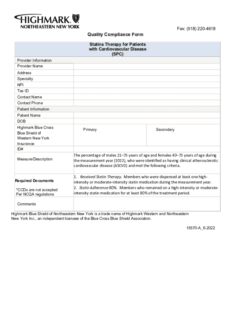 Fillable Online Quality Compliance Form - Statins Therapy for Patients ...