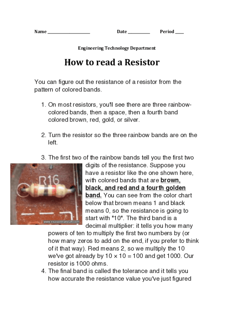Fillable Online Resistor Color Codes and Chart for 3, 4, 5, and 6 Band ...