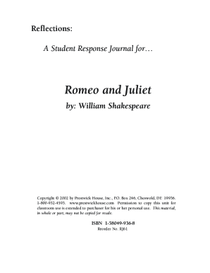 Fillable Online Romeo and Juliet - Response Journal Sample PDF Fax ...