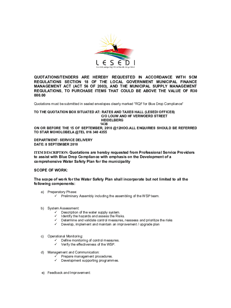 Fillable Online QUOTATIONS/TENDERS ARE HEREBY REQUESTED IN ACCORDANCE ...