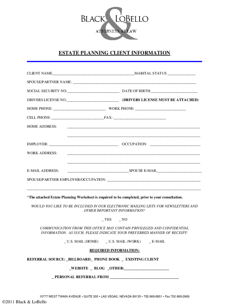 Fillable Online New Client Family Law Information Sheet without ...