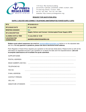 Fillable Online REQUEST FOR QUOTATION (RFQ) SUPPLY, DELIVER AND ... Fax ...
