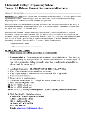 Fillable Online Transcript Release Form & Recommendation Form Fax Email ...