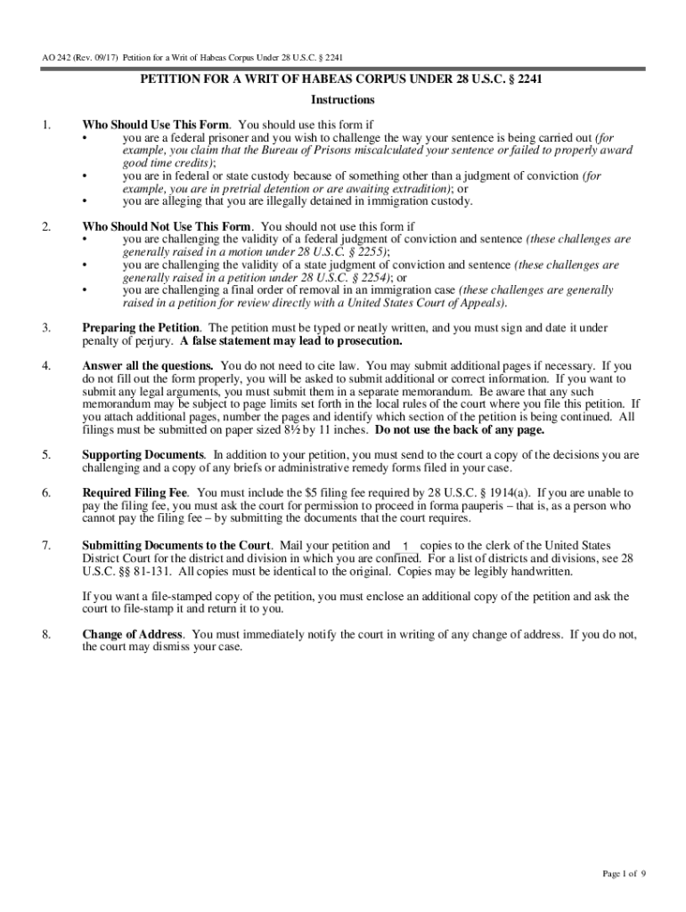 Fillable Online 28 U.S.C.2241 FORMS AND INSTRUCTIONS Fax Email Print ...