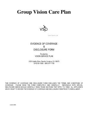 Fillable Online Vision Service Plan - Evidence of Coverage and ...