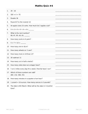 Fillable Online Maths Quiz #4 Fax Email Print - pdfFiller