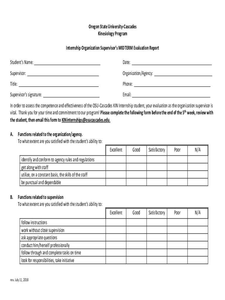 Fillable Online Internship Midterm and Final Evaluation Surveys Aligned ...
