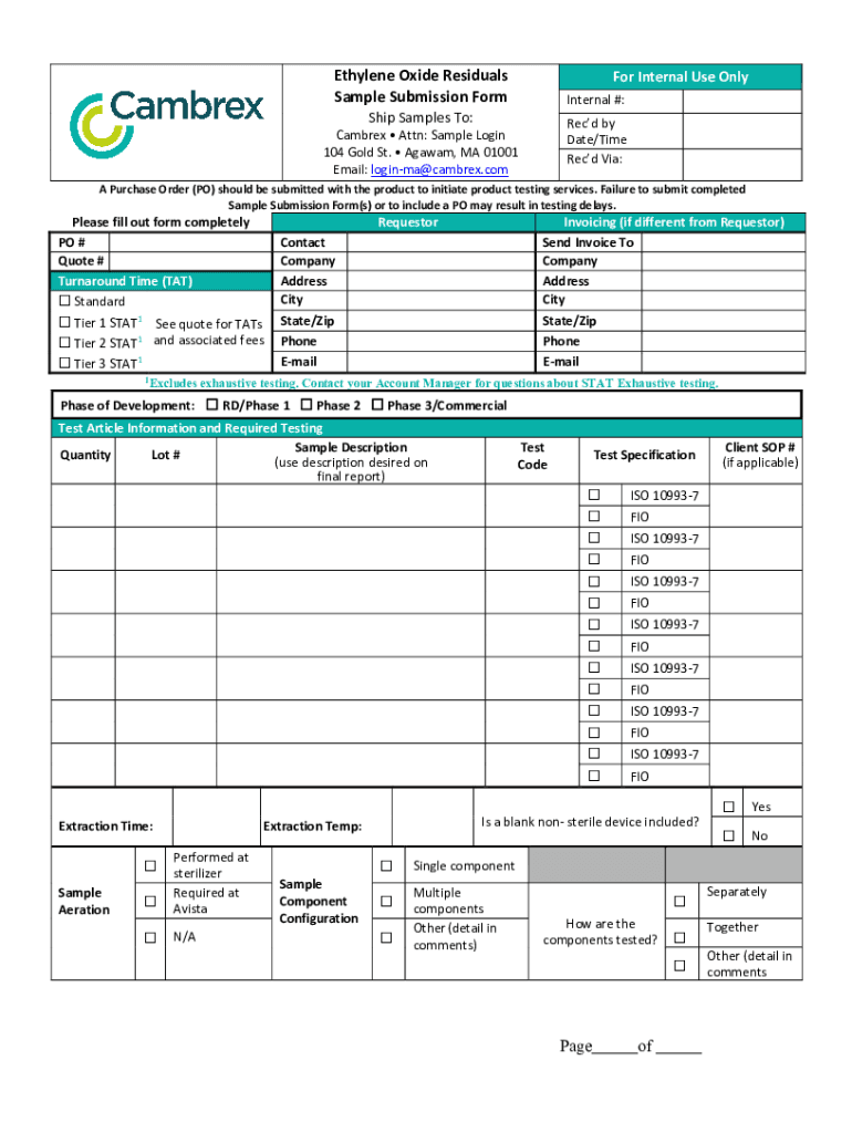 Fillable Online Page of Ethylene Oxide Residuals Sample Submission Form ...
