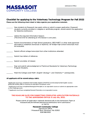 Fillable Online Checklist for applying to the Veterinary Technology ...