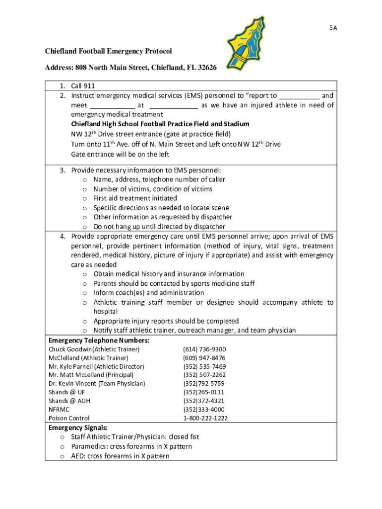 Fillable Online Emergency Action Plan: Football Practice Fields ...