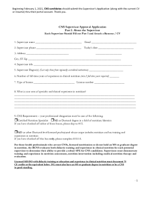 Fillable Online CNS Supervisor Approval Application Part I Fax Email ...