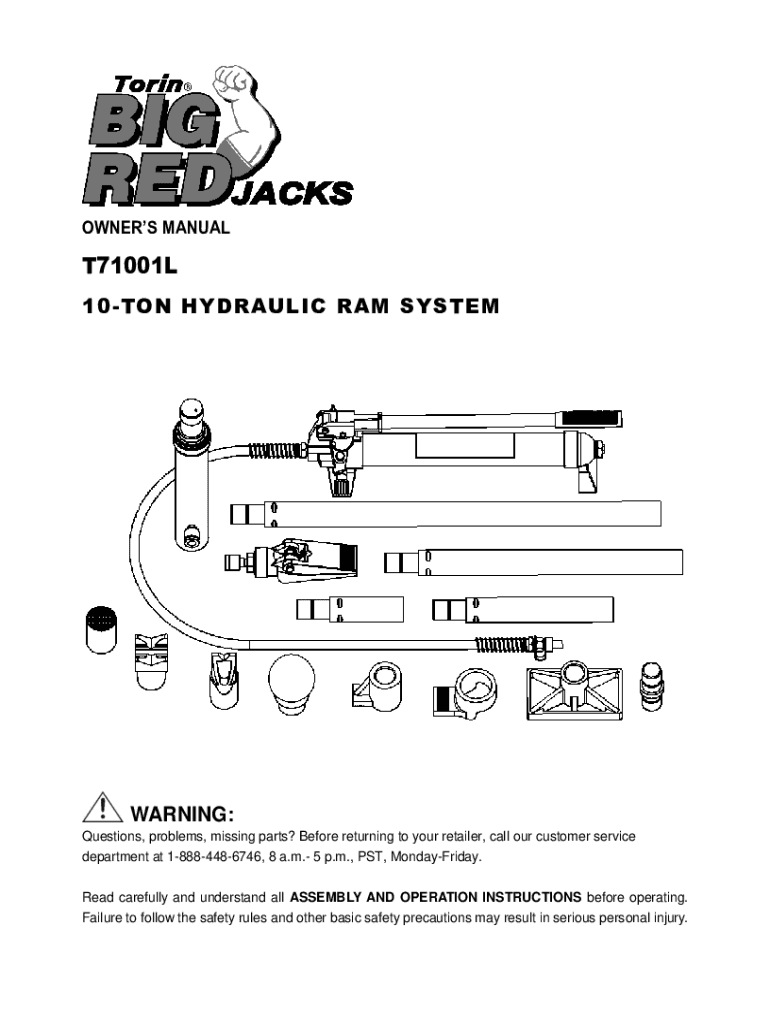Fillable Online User Manual - BIG RED Torin Portable Hydraulic Ram Fax ...