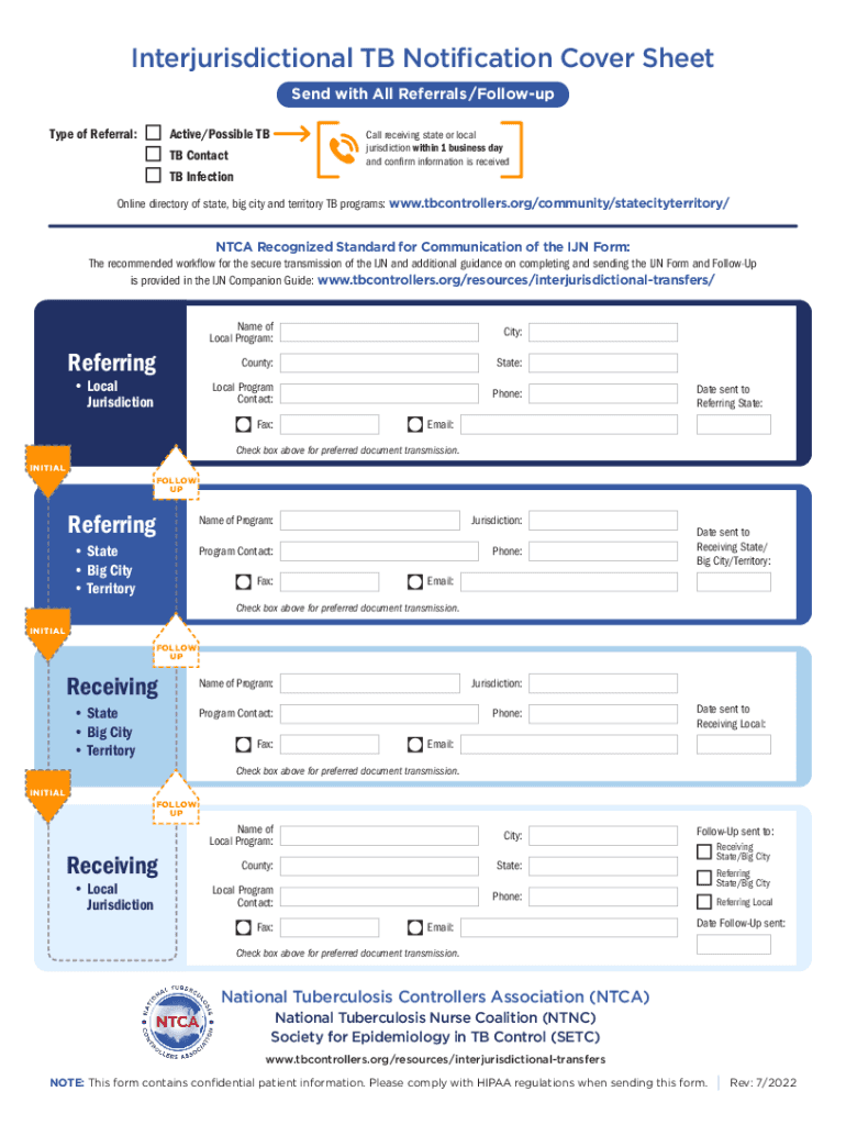 Fillable Online Interjurisdictional TB Notification Cover Sheet - IN ...