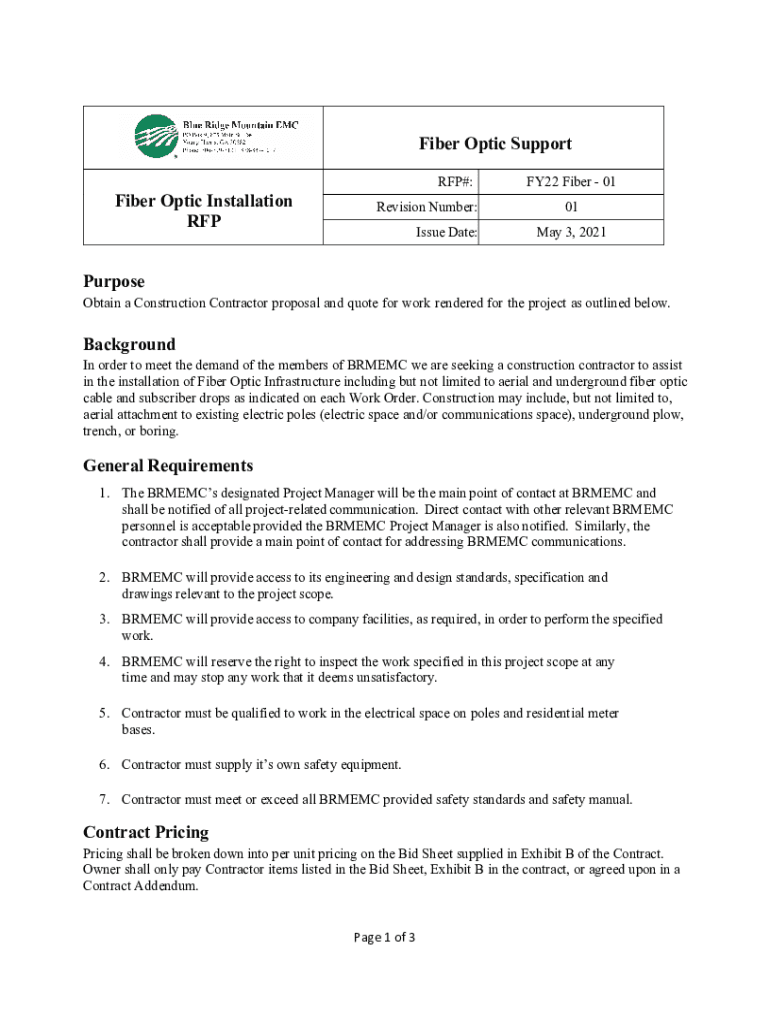 Fillable Online Request for Proposal (RFP) - Replacement of Fiber Optic ...