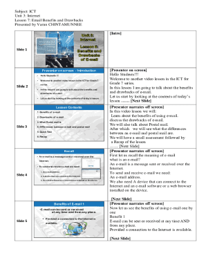 Fillable Online ICT Unit 3: Internet Lesson 7: Email Benefits and Drawbacks ... Fax Email Print ...